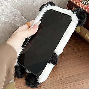 for Samsung A04/A04s Furry Phone Case, Super Cute Plush Panda Sweet Animal Cartoon Lovely Stuffed Toy Soft Hair Fluffy Fuzzy Fur Protective Case
