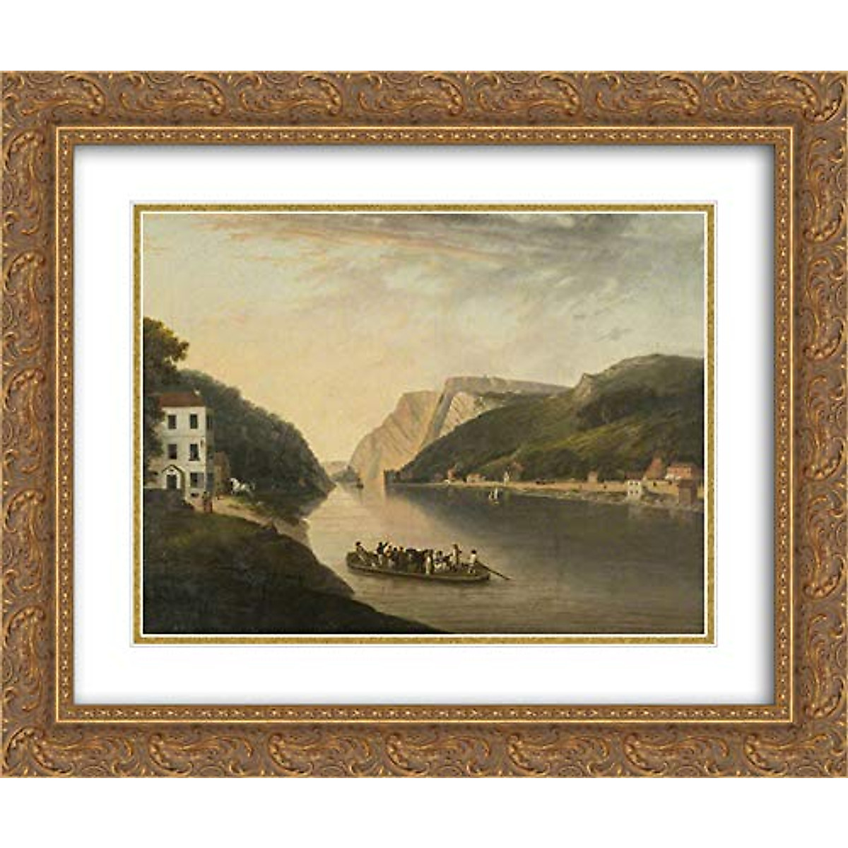 Hotwells And Rownham Ferry 24x20 Gold Ornate Frame and Double Matted Museum Art Print by William Williams