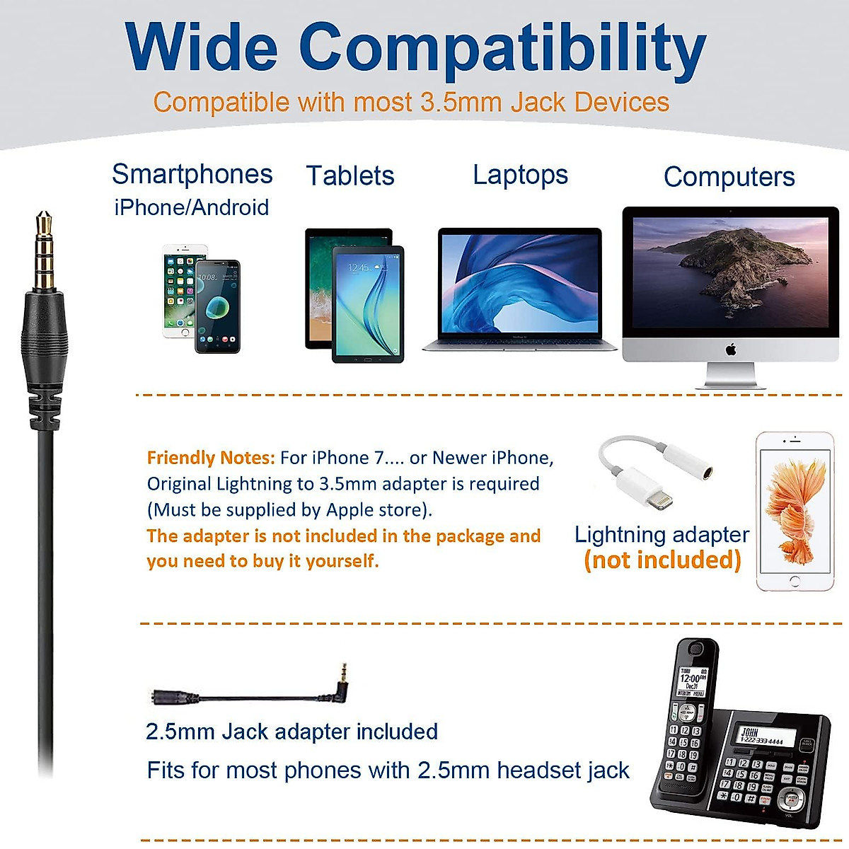 Cell Phone Headset with Microphone Noise Cancelling & Call Controls, 3.5mm Computer Headphones for iPhone Samsung PC Business Skype Softphone Call Center Office, Clear Chat, Ultra Comfort