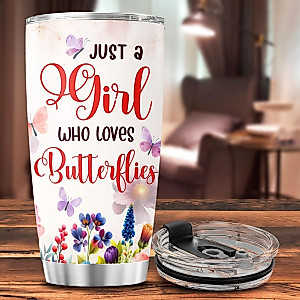 HUBUPU Floral Flower, Butterfly Gifts, Tumbler 20 Oz With Lid And Straw, Just A Girl Butterfly