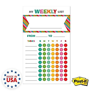 Bright Cheerful Weekly Chore Chart / 6" x 10" Sticky Note Fill-in Task List/Homeschool Task Assignment List