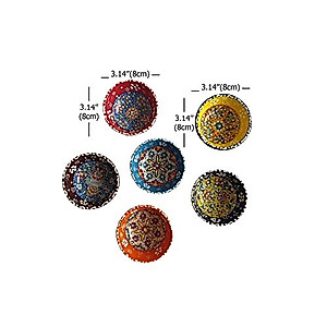 Tubibu Decorative Desing Turkish Ceramic Bowl Set of 6 - Handcrafted Pinch Multicolor Finger Small Serving Bowls (Deco, 3.15")