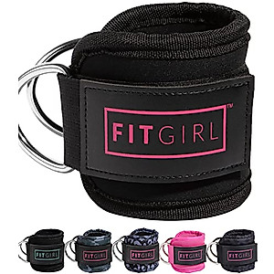 FITGIRL - Ankle Strap for Cable Machines and Resistance Bands, Work Out Cuff Attachment for Home & Gym, Booty Workouts - Kickbacks, Leg Extensions, Hip Abductors, for Women Only (Black)