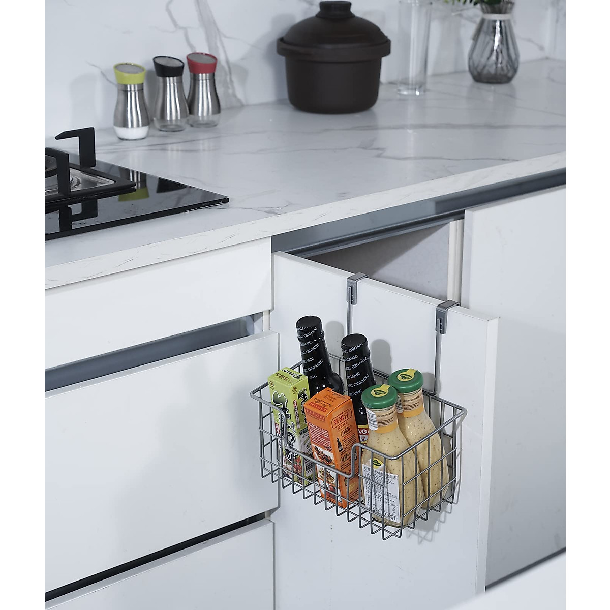 2Pack Over The Cabinet Door Organizer,Hanging Storage Wire Basket Suitable for Kitchen,Cabinet,Bathroom,Pantry,Black