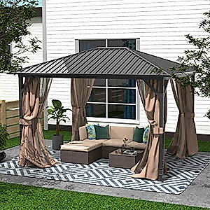 Cloud Mountain Steel Gazebo Hardtop Rectangular 10'x12', Brown Black