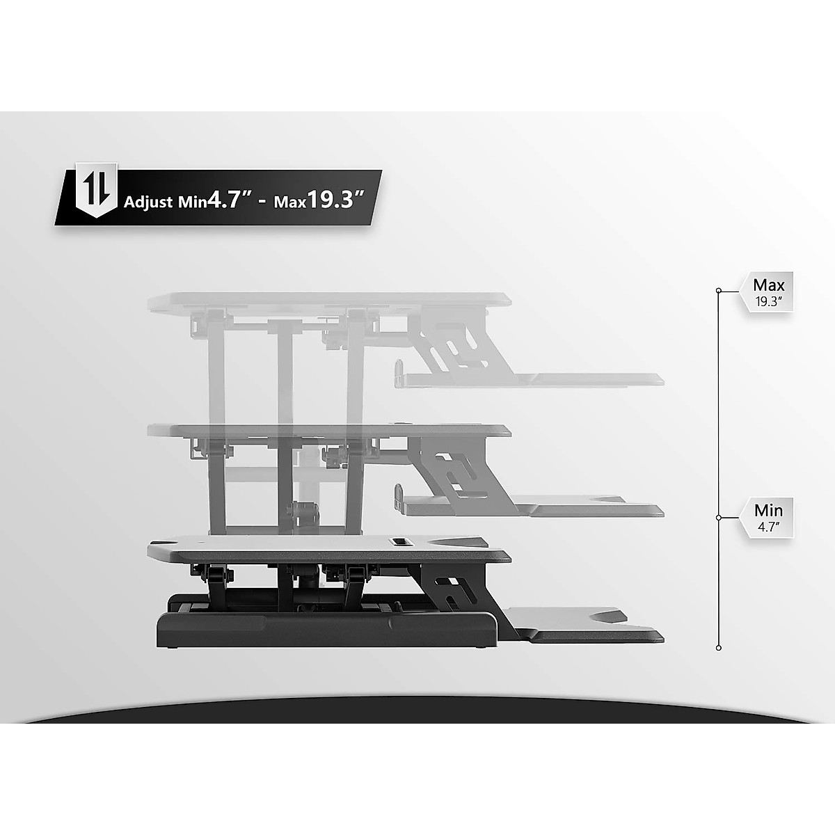 FEZIBO Standing Desk with Height Adjustable, Standing Desk Converter Stand up Riser Tabletop Workstation fits Dual Monitor 37 inches Black