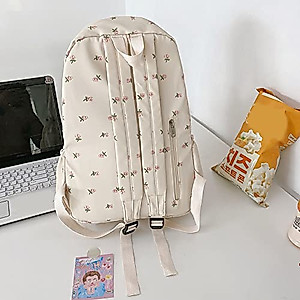 milochic Kawaii Backpack with Kawaii Plush Pendant Floral Prints Aesthetic Backpack for Women Large Capacity Simple Backpack for Travel Causal