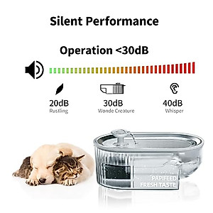 Premium Cat Water Fountain - 304 Stainless Steel Tray, Ultra-Quiet 5V Pump, Emergency Water Storage, 360 Degree Transparent Water Tank with Water Level Indicator, 84oz/2.5L, Oval Design, LED Light