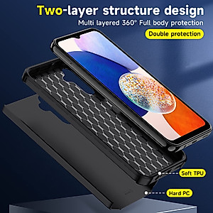 Huness 3 in 1 Case for Galaxy A14 with Tempered Glass Screen Protector, Camera Lens Protector and Silicone Protective Cover - Black