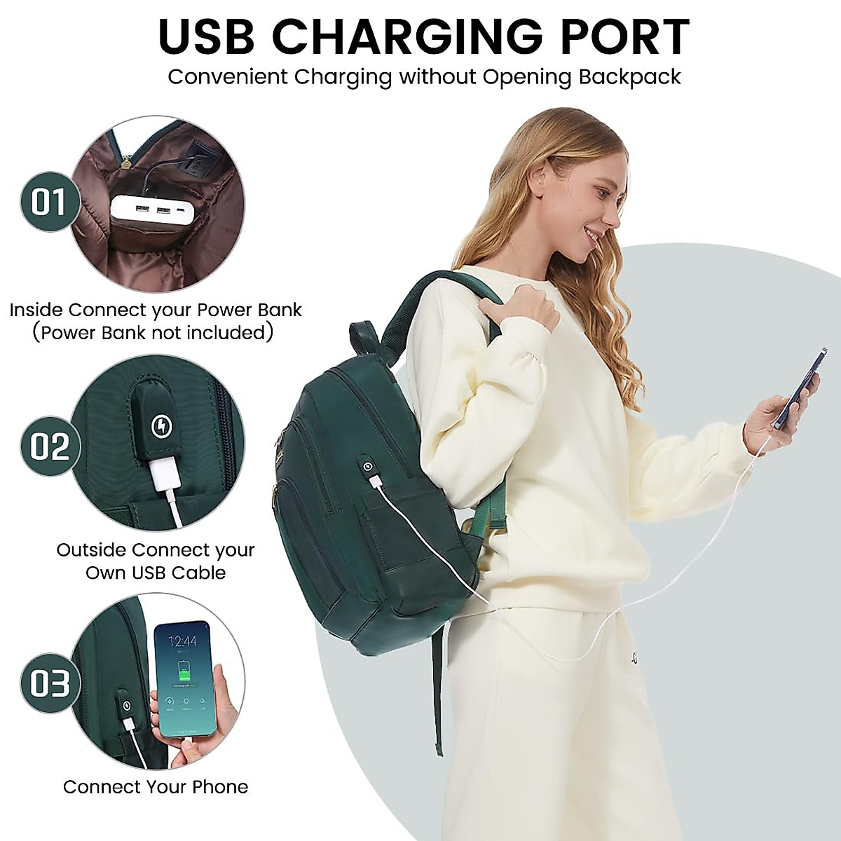 LOVEVOOK Travel Laptop Backpack Women,15.6 Inch Water Resistant Travel Backpack for Women,Work Computer Back Pack for Business,Large Capacity,Dark Green