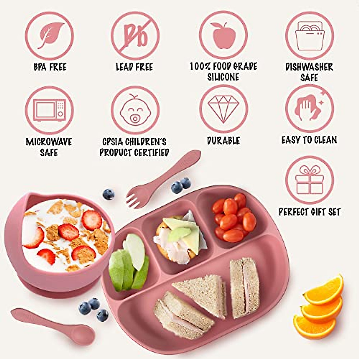 Littlesol Baby Led Weaning Supplies - Complete Silicone Baby Feeding Set - Plate, Spoon, Fork, Bib, Bowl, Cup - Food Grade BPA Free - Dishwasher Safe