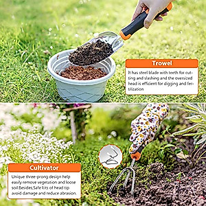 Garden Tools, ENGiNDOT 7 Pcs Stainless Steel Heavy Duty Multi Garden Tool Set, Gardening Tools with Water Proof and Never Mould Tote, Gardening Gifts for Men and Women, Indoor and outdoor Plant