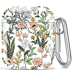 AirPods Case Flower, Olytop Cute Hard Ladybugs Women Apple Airpods 2 & 1 Cover Case Protective Shockproof iPods Cover Skin Girls with Keychain for Apple 2nd 1st Gen - Flower/Cactus