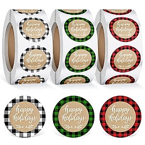 Outus 1500 Pcs Happy Holiday Stickers St Patrick Back to School Gift Wrap for Teacher Envelope Labels Roll Buffalo Plaid Sticker Round Tag Seal Decals for Baby Shower Greeting Cards Supplies, 1 Inches