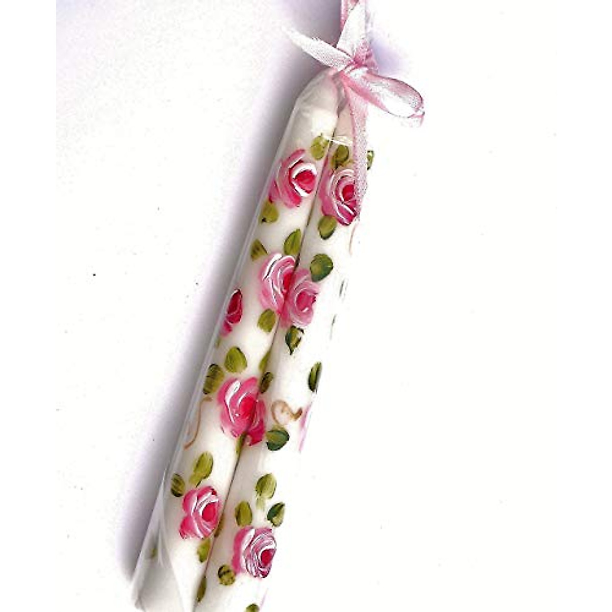 Decorated 8 Inch Tall Hand Painted Pink Rose Ivory or White Short Taper Candles Set Small Housewarming Gift for Women