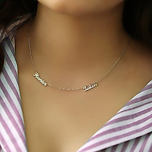 Ouslier Personalized 925 Sterling Silver Two Name Necklace Pendant Custom Made with 2 Names (Silver)