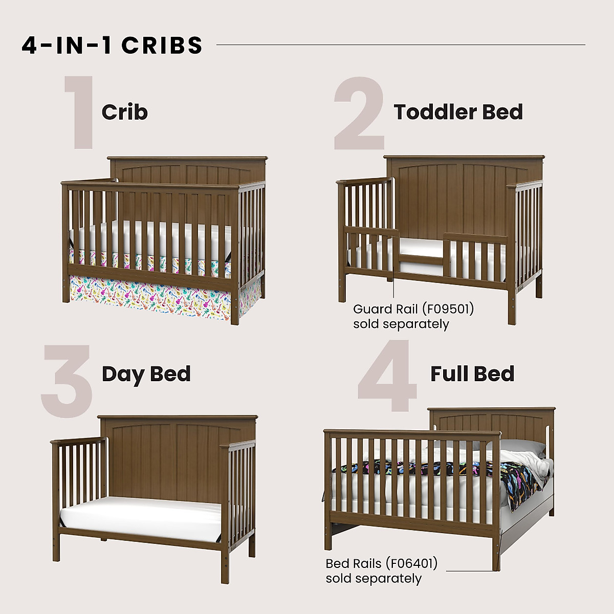 Child Craft Sheldon 4-in-1 Convertible Crib, Baby Crib Converts to Day Bed, Toddler Bed and Full Size Bed, 3 Adjustable Mattress Positions, Non-Toxic, Baby Safe Finish (Cocoa Bean Brown)
