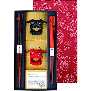 Kawaii 27920 Chopsticks, Chrysanthemum Komon, Lion Mai, Chopsticks Rest, Assortment, 9.1/8.3 inches (23/21 cm)