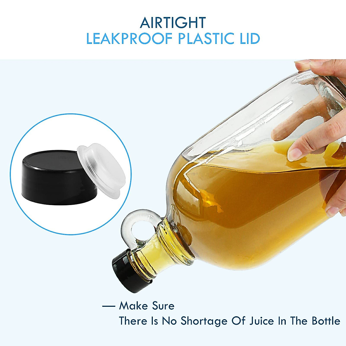 DESIYUE 2 Pack 64oz Glass Gallon Jugs with Handle and Black Plastic Lids, Half-Gallon, Gallon Glass Fermenting Jug, Glass Water Jug for Kombucha, Home Brew, Vanilla Extract, Beer, Soda,Cider (Clear)