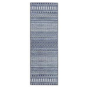 GAOMON 2' x 12' Runner Rug Extra Long Hallway Runner Rug Washable Indoor Runner Rug Non-Slip Kitchen Runner Rug Geometric Runner for Living Room Bedroom Laundry, Navy 2'x12'
