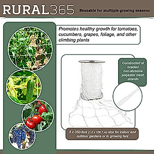 Rural365 Mesh Plant Trellis Net 5x350ft Roll, Growing Support Trellising Bean, Pea, Climbing Plants Scrog Garden Netting
