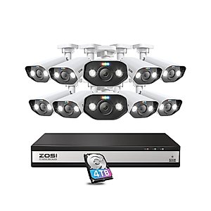 ZOSI 16CH 4K Spotlight Home PoE Security Camera System,H.265+ 16Channel 8MP NVR with 4TB HDD,10pcs 5MP Outdoor PoE IP Cameras,2 Way Audio,Night Vision,Person/Vehicle Detection,for 24-7 Recording