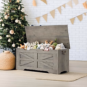 IDEALHOUSE Storage Chest, 39.4" Toy Chest for Boys Girls, Kids Wood Large Toy Box, Storage Bench with Safety Hinge, Farmhouse Storage Trunk for Entryway, Living Room, Bedroom, Playroom, Greige