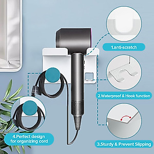 BeiLeiNiceHK Hair Dryer Holder Wall Mounted,Dyson Blow Dryer Stand with Adhesive and Punching,Cute Hairdryer Storage Organizer and Modern Blowdryer Wall Holder