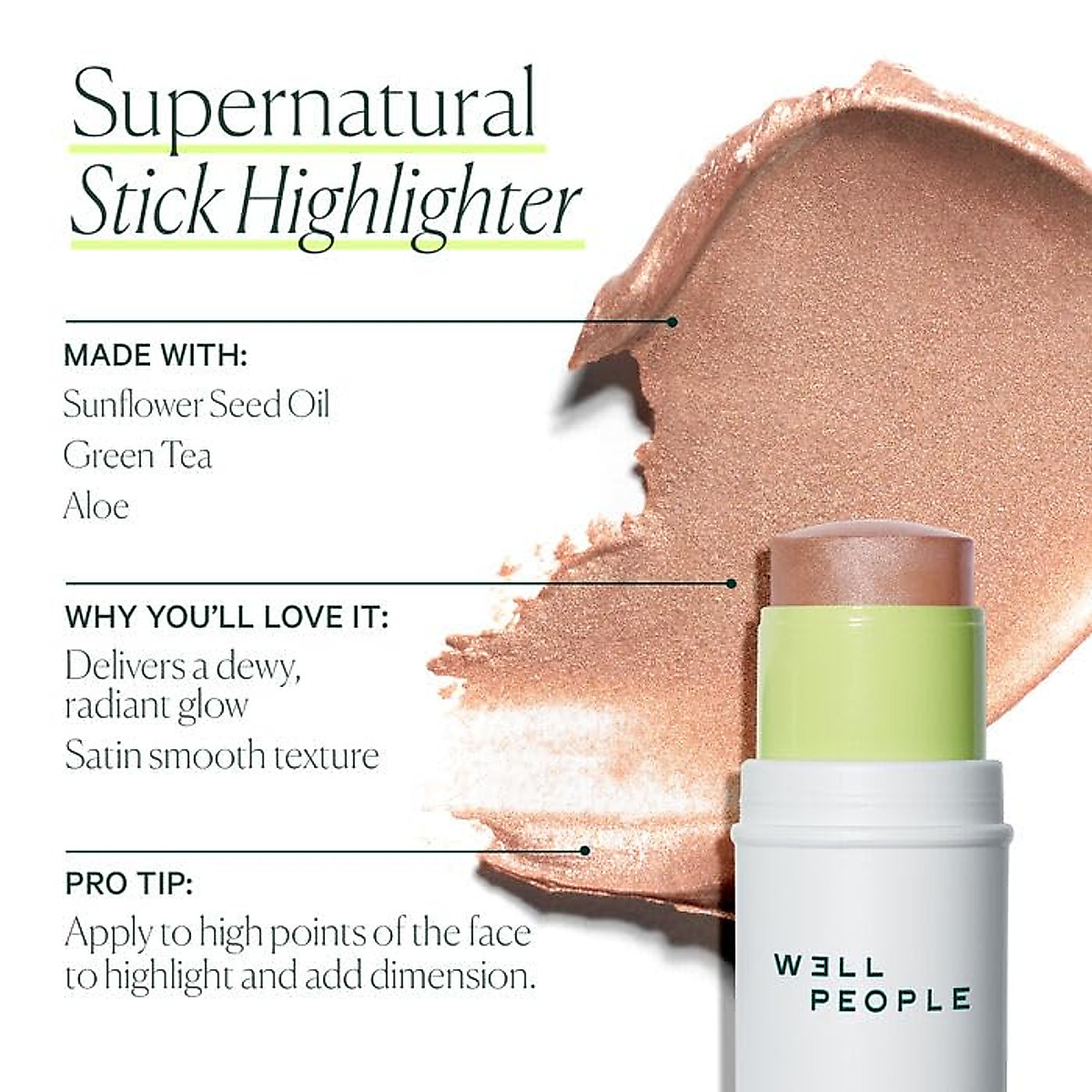 Well People Supernatural Stick Highlighter, Highlight Stick For Hydrated, Dewy Skin, Use On Lips, Cheeks & Eyelids, Vegan & Cruelty-free, Golden Glow
