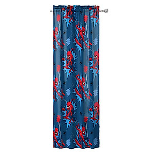 Jay Franco Kids Window Drapes - 4 Piece Curtain Set Includes 2 Tiebacks, Beautiful Bedding Room Décor and Easy Set Up, Blue - Spiderman, 63 Inch