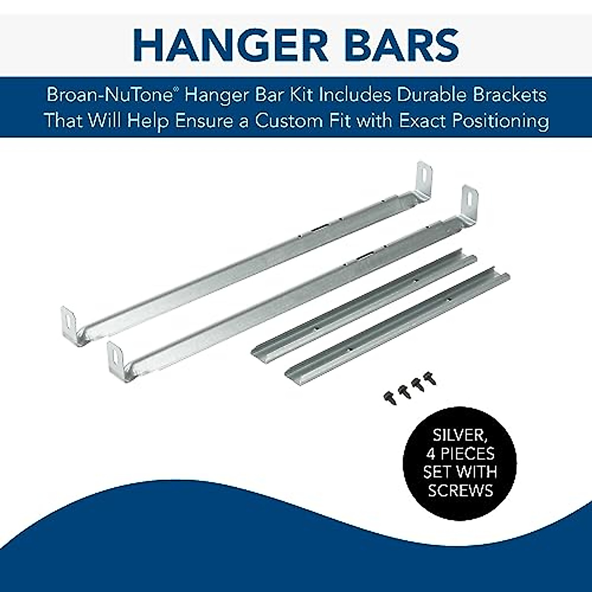Broan-NuTone MHB4 Hanger Bar Set for InVent Series Bath Exhaust Fans, Silver, Steel, 4 Pieces
