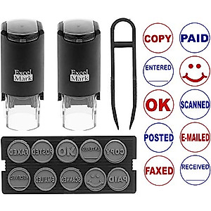 ExcelMark A-17 DIY Self-Inking Rubber Office Stamp Kit - Red and Blue Ink