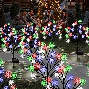 Multicolor Snowflakes Solar Pathway Lights for Christmas Decorations Outdoor - 2PACK 40LED Christmas Stake Lights, Waterproof Outdoor Snowflakes Solar Christmas Lights for Garden Yard Patio Xmas Decor