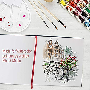 U.S. Art Supply 8.5" x 8.5" Watercolor Book, 2 Pack, 76 Sheets, 110 lb (230 GSM) - Linen-Bound Hardcover Artists Paper Pads - Acid-Free, Cold-Pressed, Brush Painting & Drawing Sketchbook Mixed Media