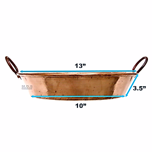 Ematik Paella Pan 13” Cazuela De Cobre 100% Pure Hammered Handmade Copper Classic Traditional Spain Cazo Cazuela Para Seafood