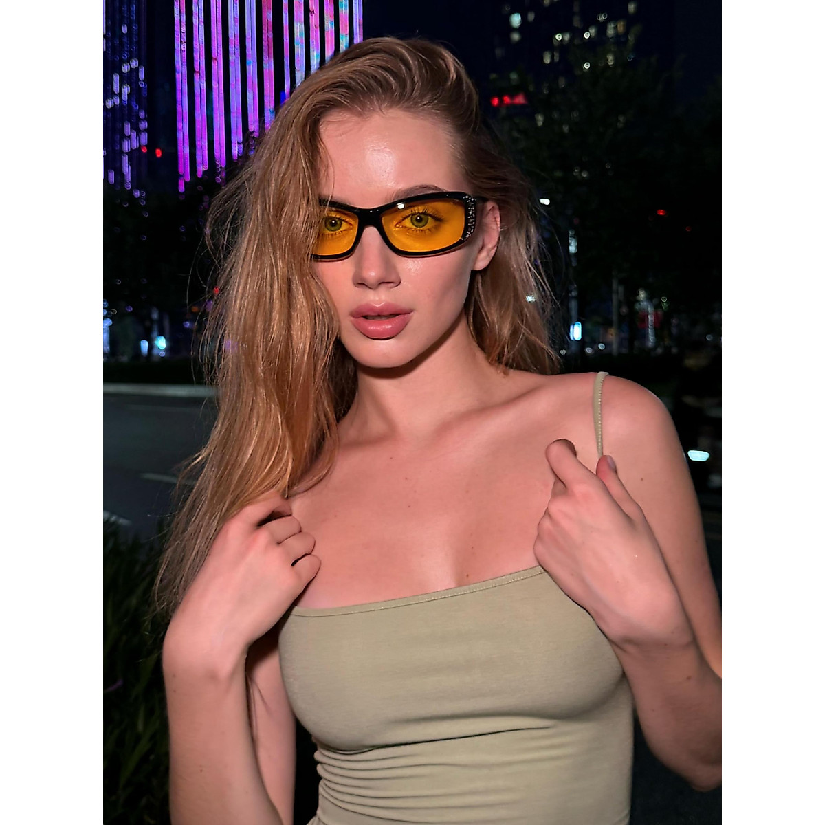 LVIOE Night Vision Pro Driving Glasses for Women Oval Anti Glare Polarized Astigmatism Yellow Glasses for Night Driving N010