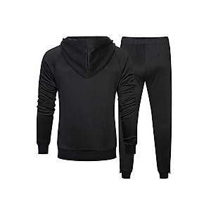PASOK Men's Casual Tracksuit Set Long Sleeve Full-Zip Running Jogging Athletic Sweat Suits (L, Style 2 Black)