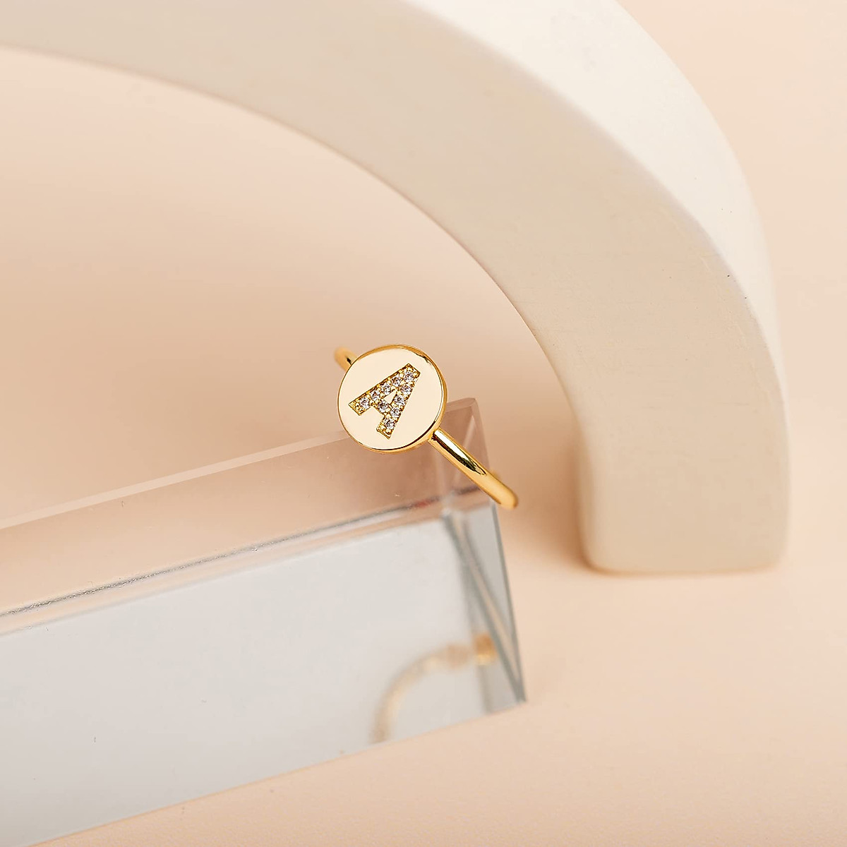 PAVOI 14K Yellow Gold Plated Disc Initial Adjustable Ring | CZ Initial Ring | Initial Rings For Women | "M" Initial Ring