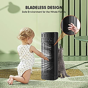 Tangkula 14-Inch Desk Fan, 90° Oscillating Small Tower Fan, Portable Quiet Cooling Table Fan w/ 3 Speeds, 4H Timer, Compact Bladeless Standing Fan for Living Room, Bedroom, Office, Desktop(Black)