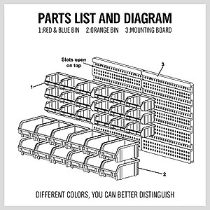 HORUSDY Wall Mounted Storage Bins Parts Rack 30PC Organizer Garage Plastic Shop Tool for Men's Gift