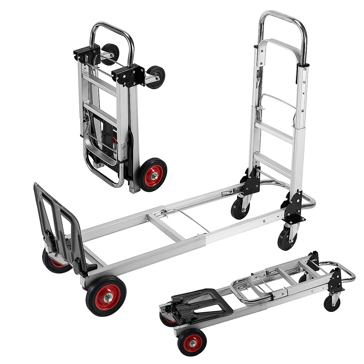 Aluminium Hand Truck Dolly Heavy Duty 440lbs Capacity, Stuffygreenus 2 in 1 Convertible Folding Hand Truck with Pneumatic Wheels and Telescoping Handles,Portable Dolly Cart with Bungee Cords