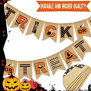 Halloween Banner Happy Trick or Treat Hanging Burlap Banner for Fireplace, Halloween Bunting Garland Banner for Mantle Home Halloween Party Decorations
