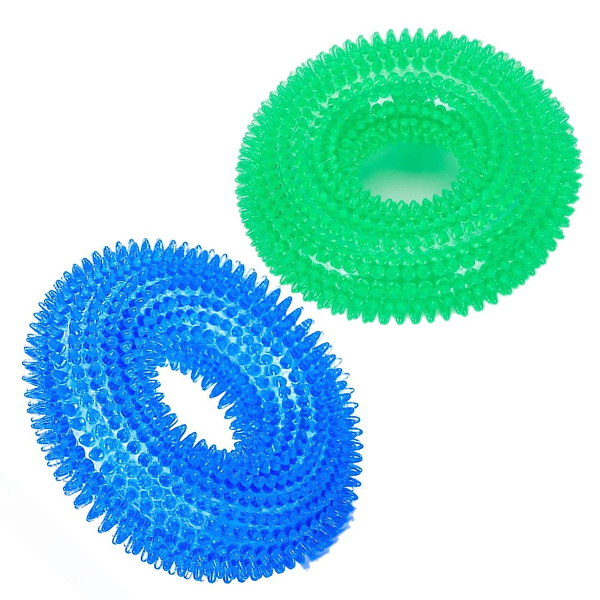 TEHAUX 2Pcs Round Ring Pet Toys TPR Tooth Toys Bite Resistant Dog Molar Teeth Toys Dog Toys (Blue and Green)