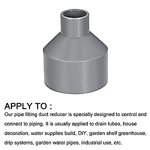 METALLIXITY Duct Reducer, (2 to 1/2 Inch), PVC Pipe Increaser DWV Reducing Coupling - for Water Supplies Build, DIY, Garden Shelf Greenhouse, Gray