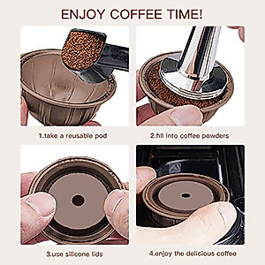 Reusable Coffee Capsule Lids for Original Nespresso Vertuoline Pods, Food Grade Silicone Caps for Refillable Nespresso Vertuo Pods with Scoop and Brush, 4 PCS(Brown)