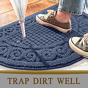 Half Circle Door Mat Indoor 18"X30",Half Round Non Slip Machine Washable Entryway Rug for Front/Back Outdoor, Absorbent Low Profile Inside Entrance Floor Mat for Muddy Wet Shoes and Paws-Navy…