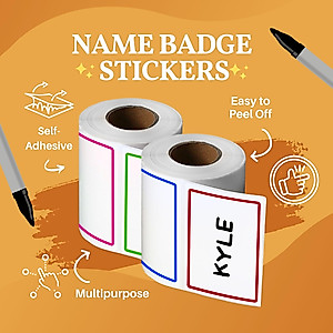 Office Werks 500 Name Badge Stickers with Color Border, 2 Rolls of 250, Multipurpose, Self-Adhesive and Easy to Peel Off, Non-Toxic and Odorless - for Classroom, Office and Home