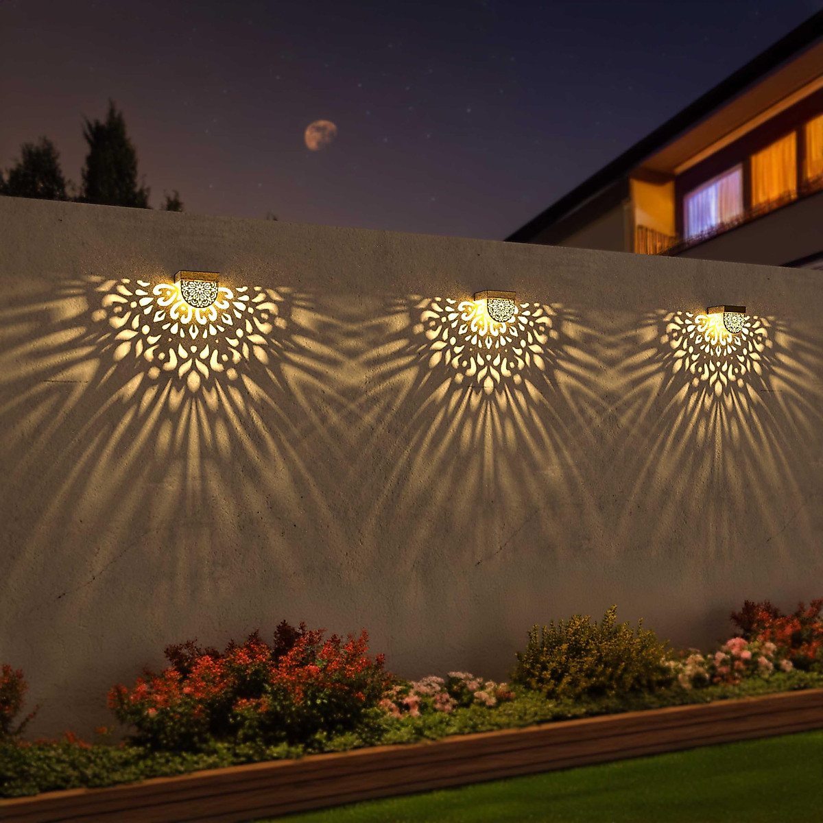 EKQ Solar Fence Lights 6 Pack Solar Deck Lights Outdoor Waterproof LED Solar Powered Step Lights Wall Lights Outdoor Decorations Warm Yellow Light Decorative Lighting for, Front Door, Backyard (Gold)