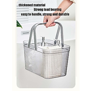 kamuavni Bath Toy Basket, Plastic Clean Caddy with Handle, Dorm Room Essentials Toiletry Caddy for Dorm College Bathroom Cleaning Camping 10.4×6.9×6.7inch,Transparent Grey