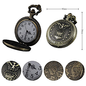 VIGOROSO Vintage Retro Pocket Watch UNITED STATES AIR FORCE Style Bronze Steampunk Chain in Box